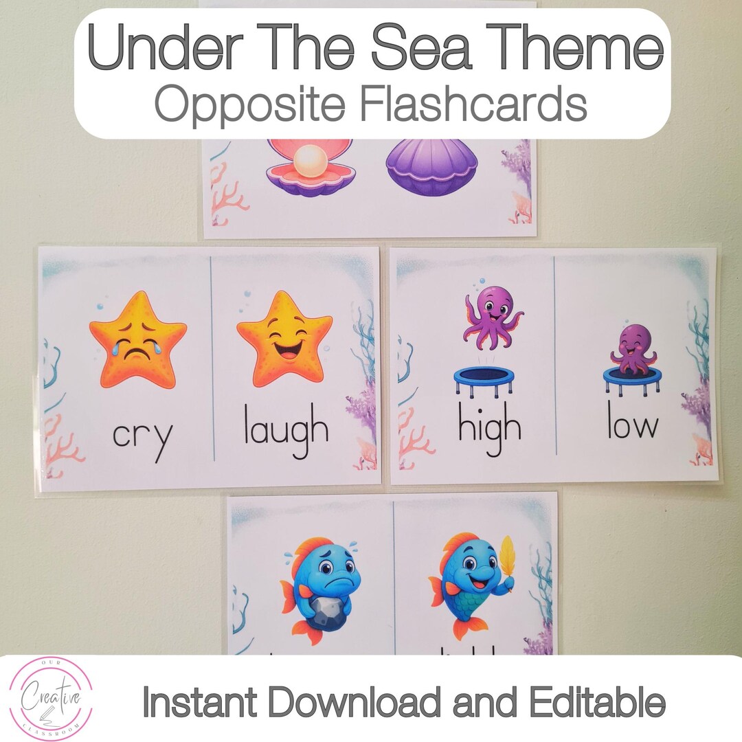 Under the Sea Classroom Theme | Opposite Flashcards | Learning Antonyms ...