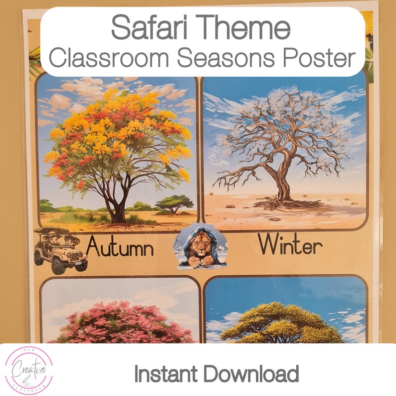 Safari Theme Classroom Kids Weather Chart Printable - All Seasons ...