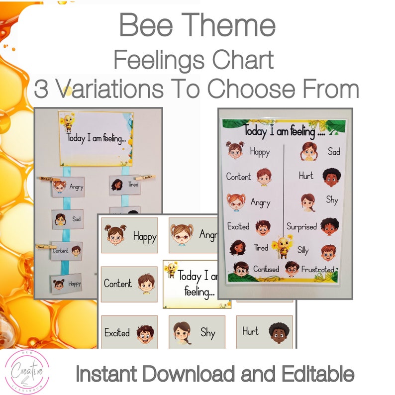Bee Theme Affirmation Station and Feelings Chart | Editable ...