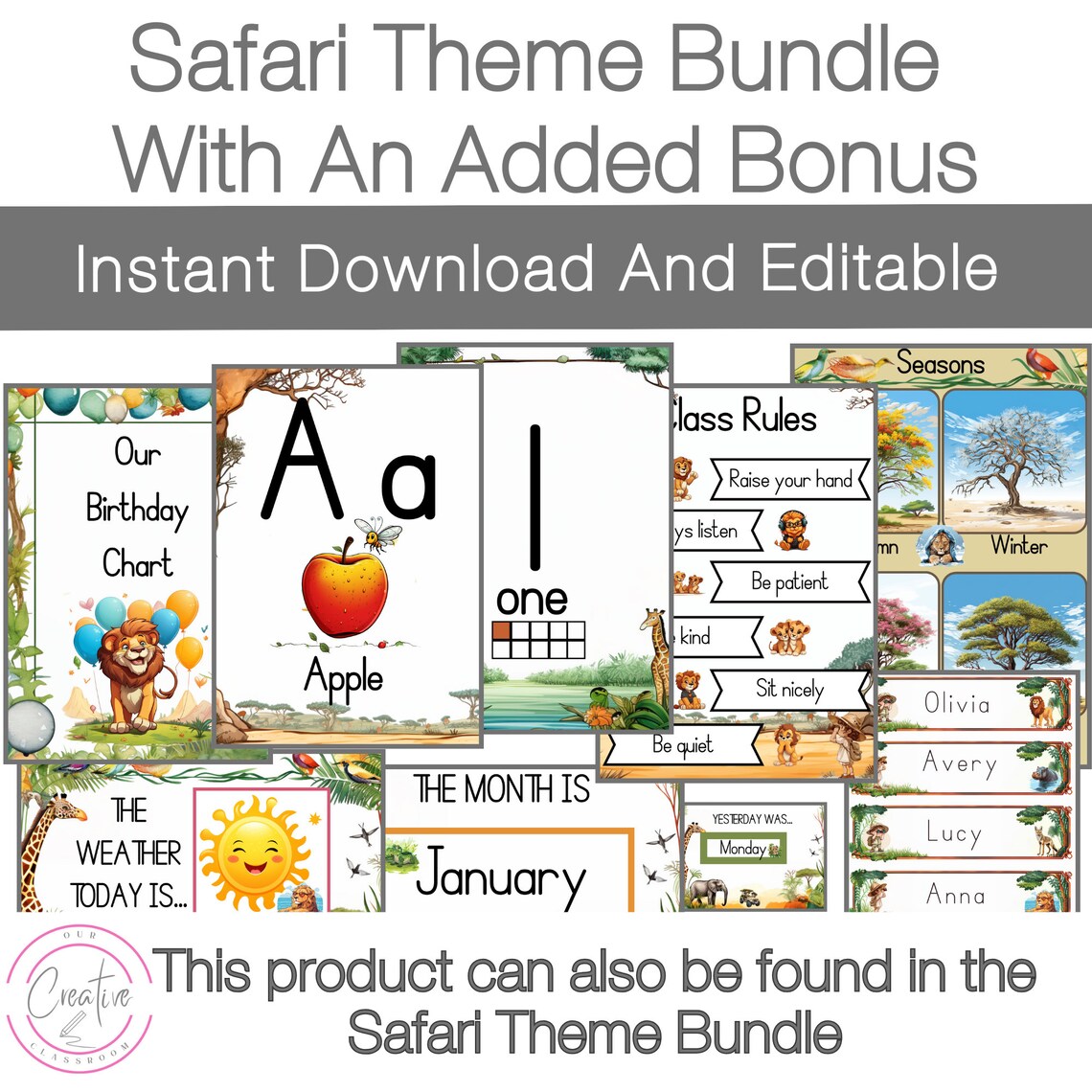 Safari Theme Classroom Kids Weather Chart Printable - All Seasons ...