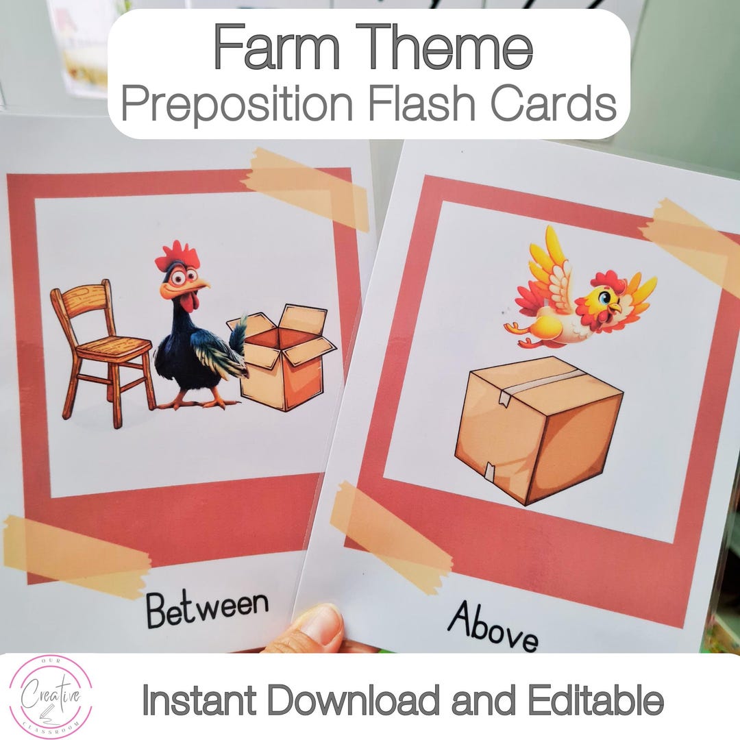 Farm Theme Classroom | English Prepositions | Editable Flashcards ...
