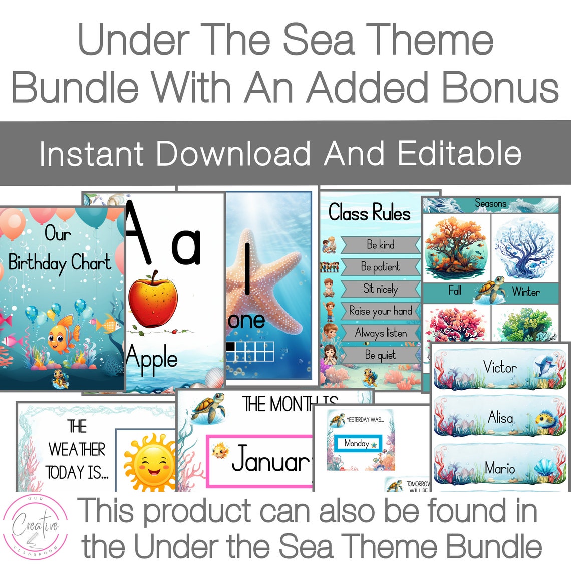 Under the Sea Theme Classroom Birthday Chart Ideas Printable - Birthday ...