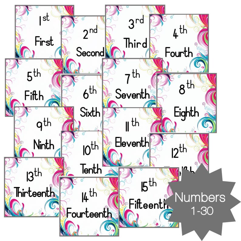 Colorful Classroom Theme | Ordinal Numbers Poster | Editable Flashcards ...