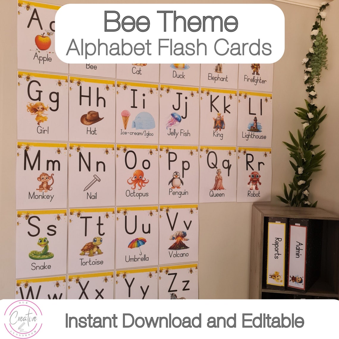 Bee Themed Classroom Alphabet Flashcards PDF Printable - Alphabet ...