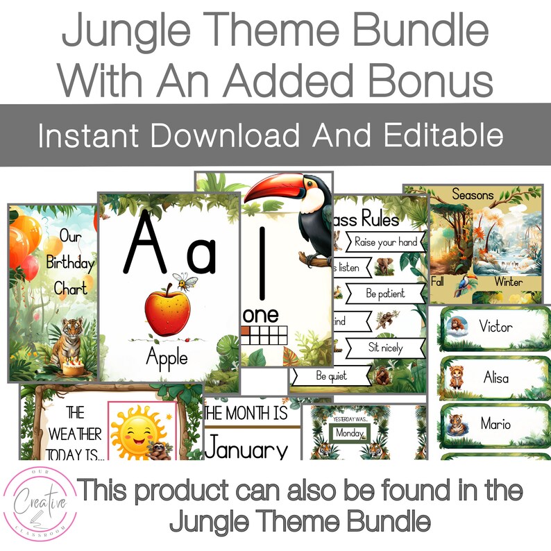 Jungle Theme Classroom Days of the Week Poster Printable & Months of ...