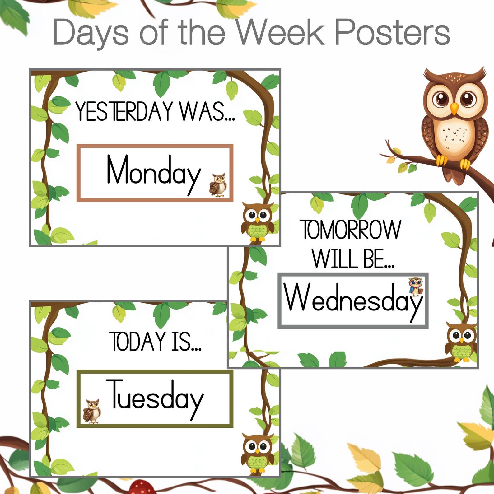 Owl Theme Classroom Days of the Week Poster Printable & Months of the ...