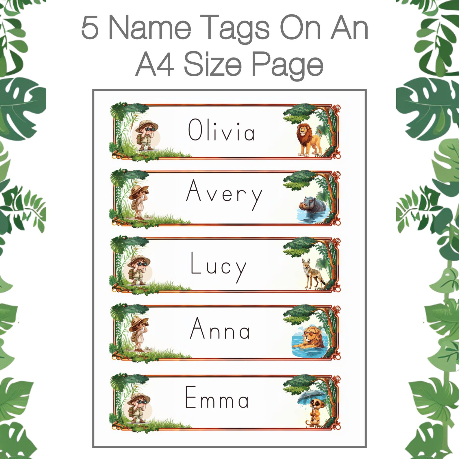 Safari Theme Classroom Name Tags Printable - Name Tags for Kindergarten ...