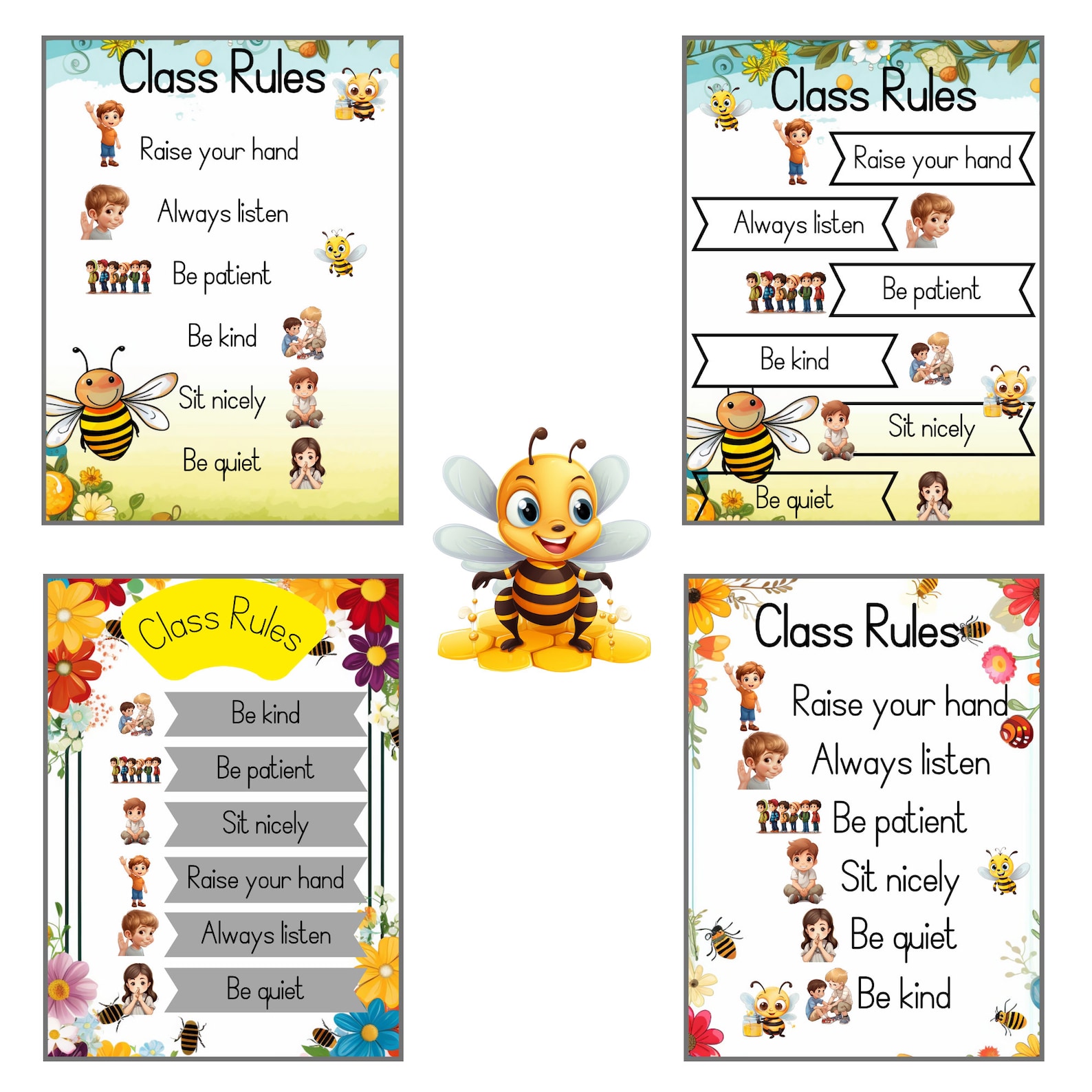 Bee Themed Classroom Rules Posters Printable - Class Rules for ...