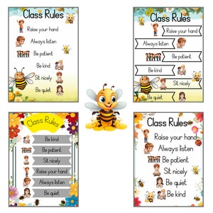Bee Themed Classroom Rules Posters Printable - Class Rules for ...