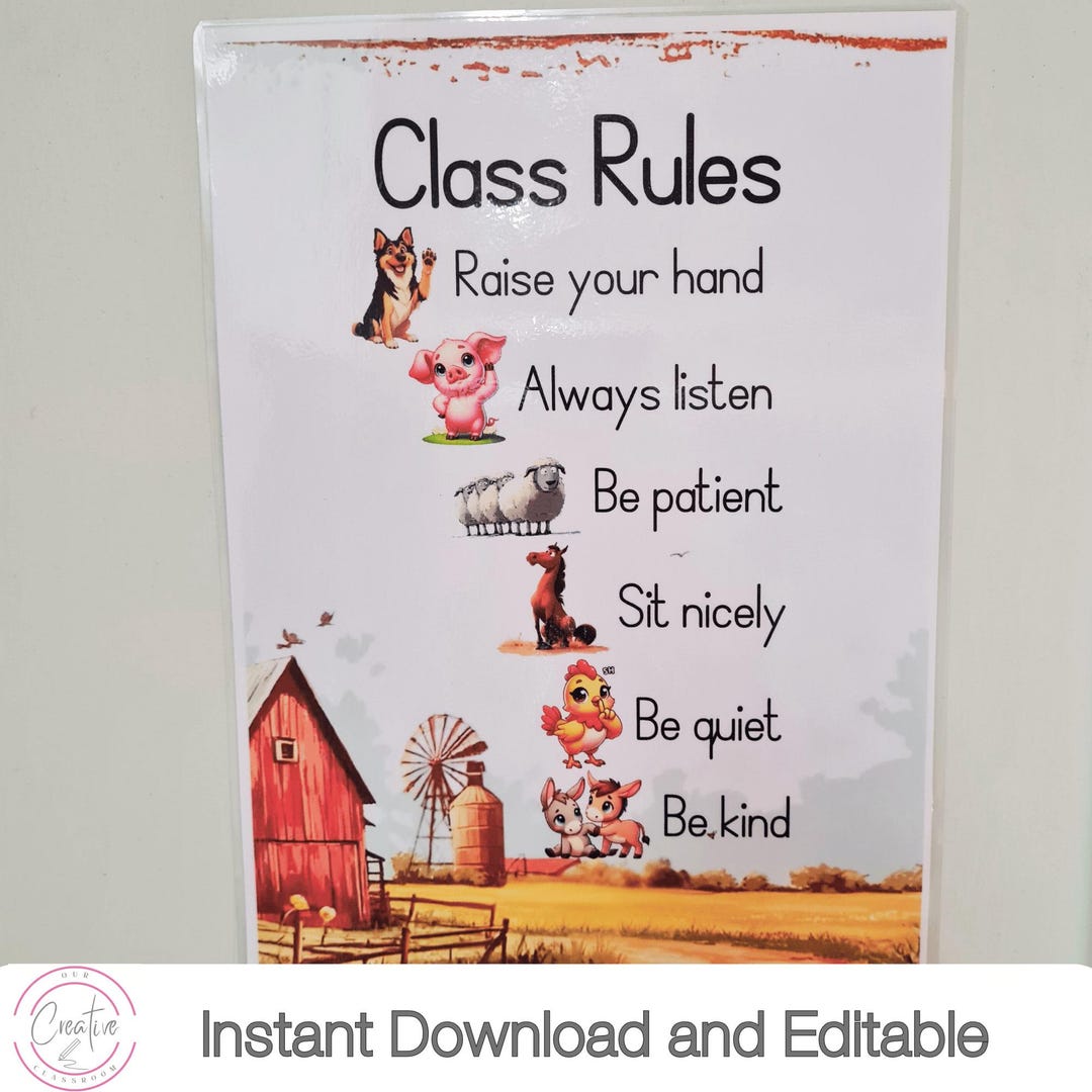 Farm Theme Classroom Rules Posters Printable - Class Rules Posters for ...