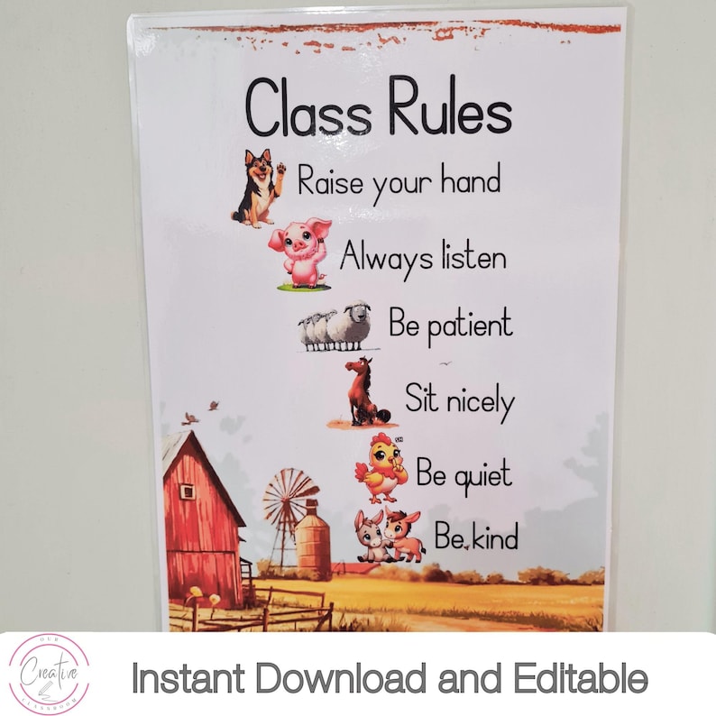 Farm Theme Classroom Rules Posters Printable - Class Rules Posters for ...