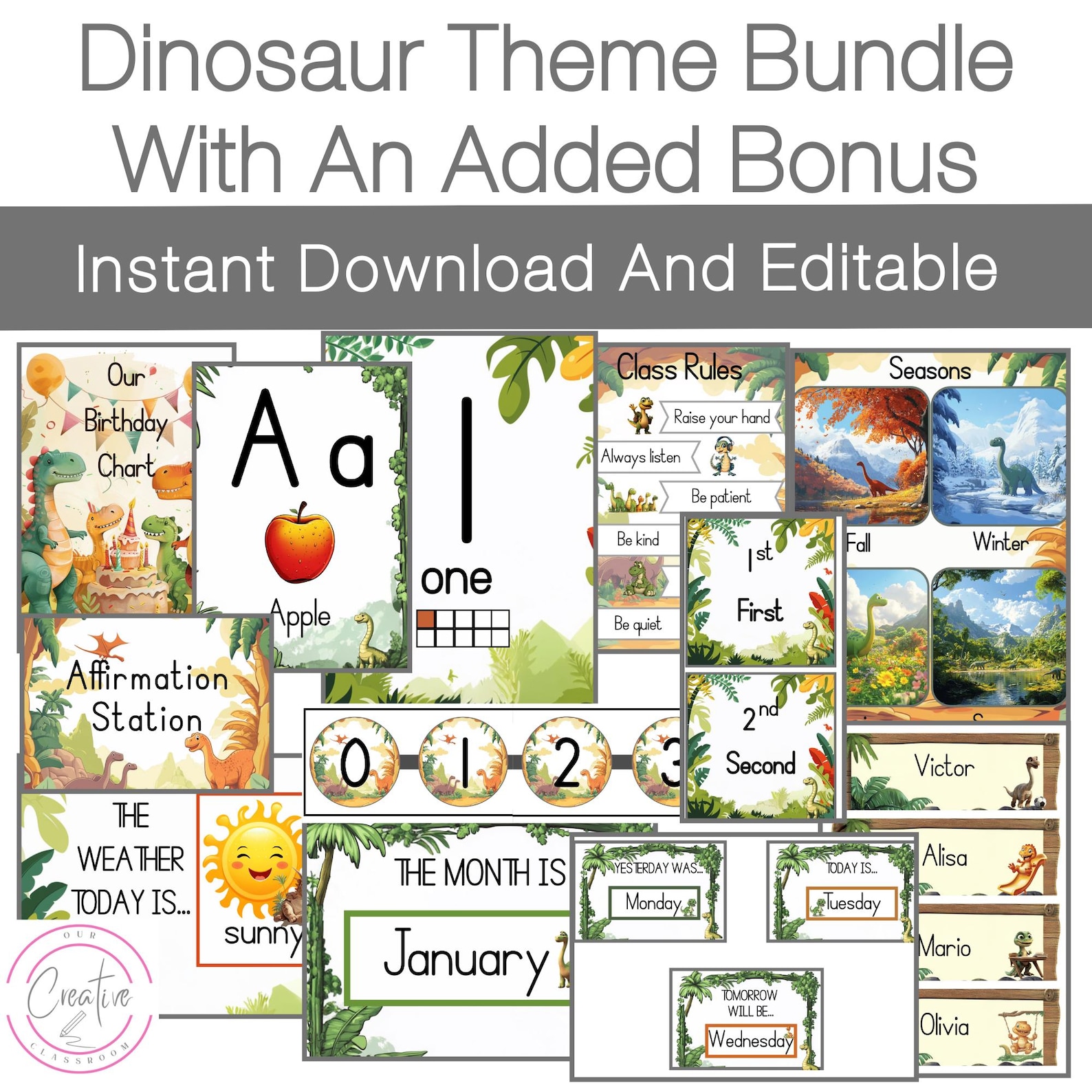Dinosaur Theme Classroom Decor Bundle Printables - Includes 15 Amazing ...