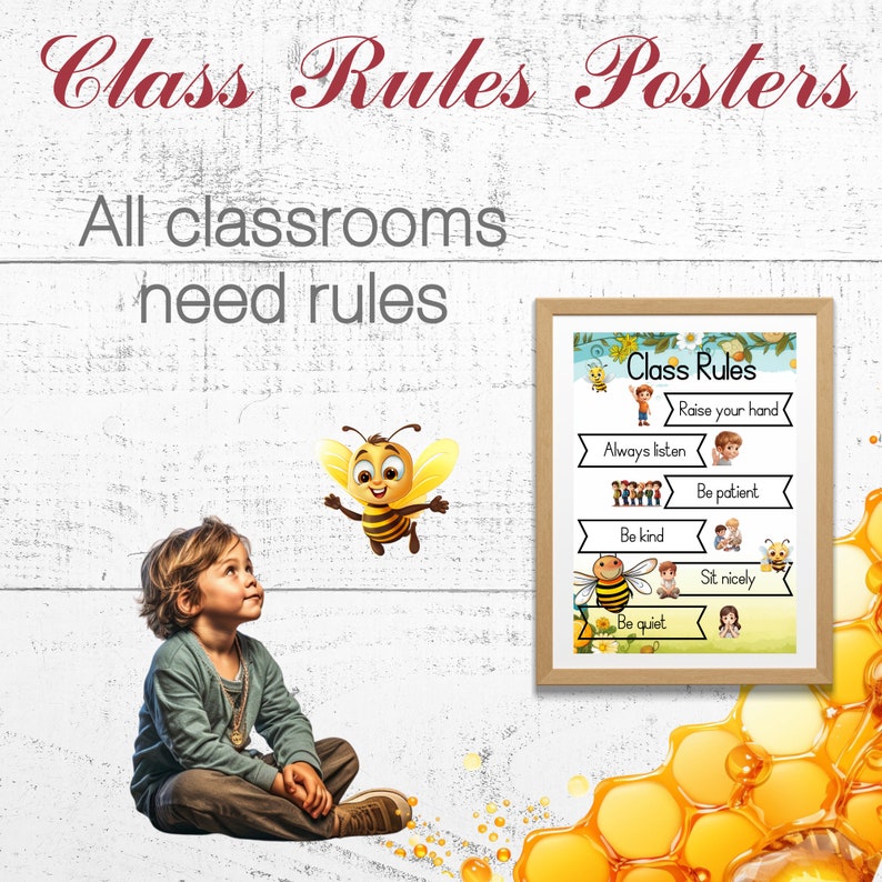 Bee Themed Classroom Rules Posters Printable Class Rules for ...