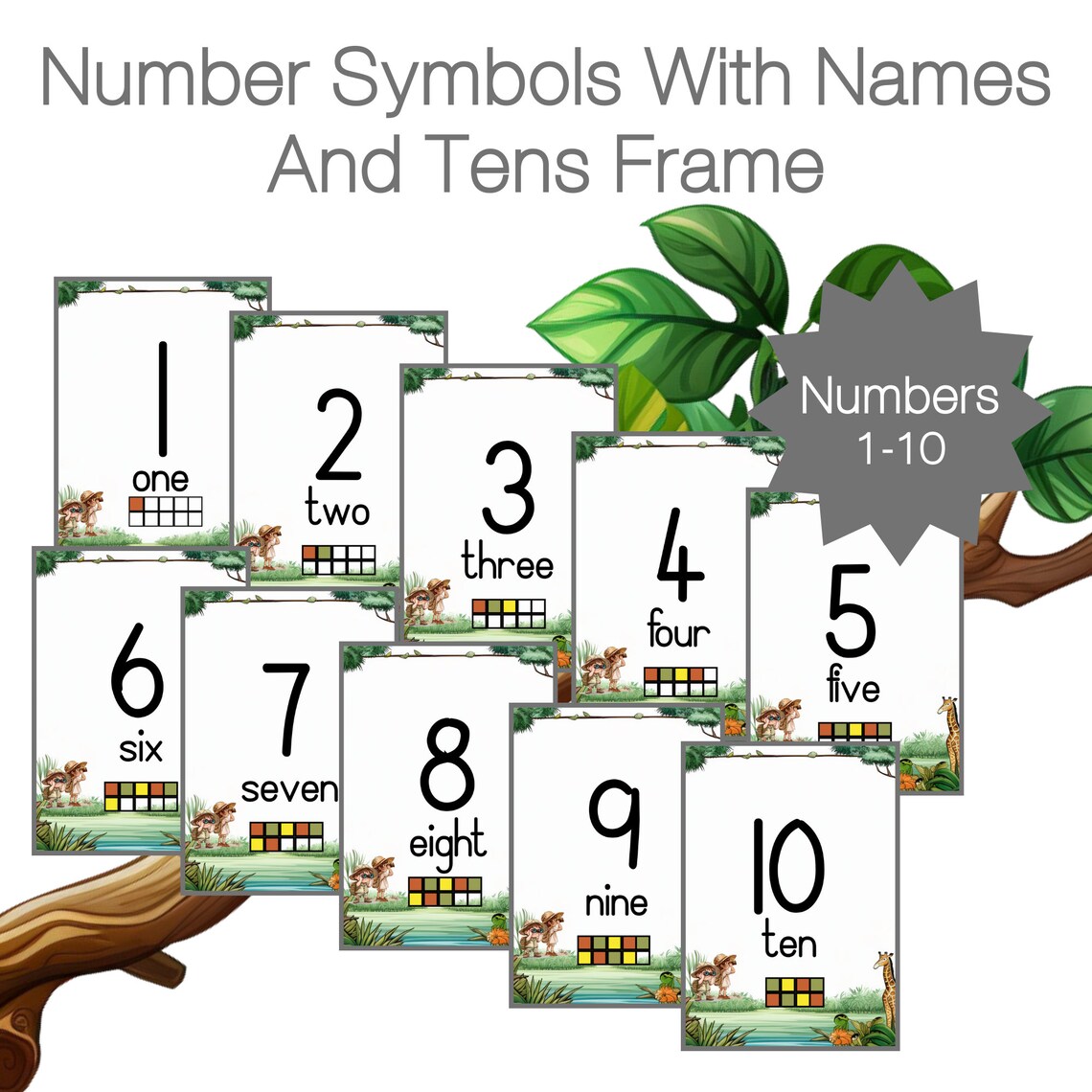 Safari Theme Alphabet Flash Cards PDF Printable Number Flash Cards ...