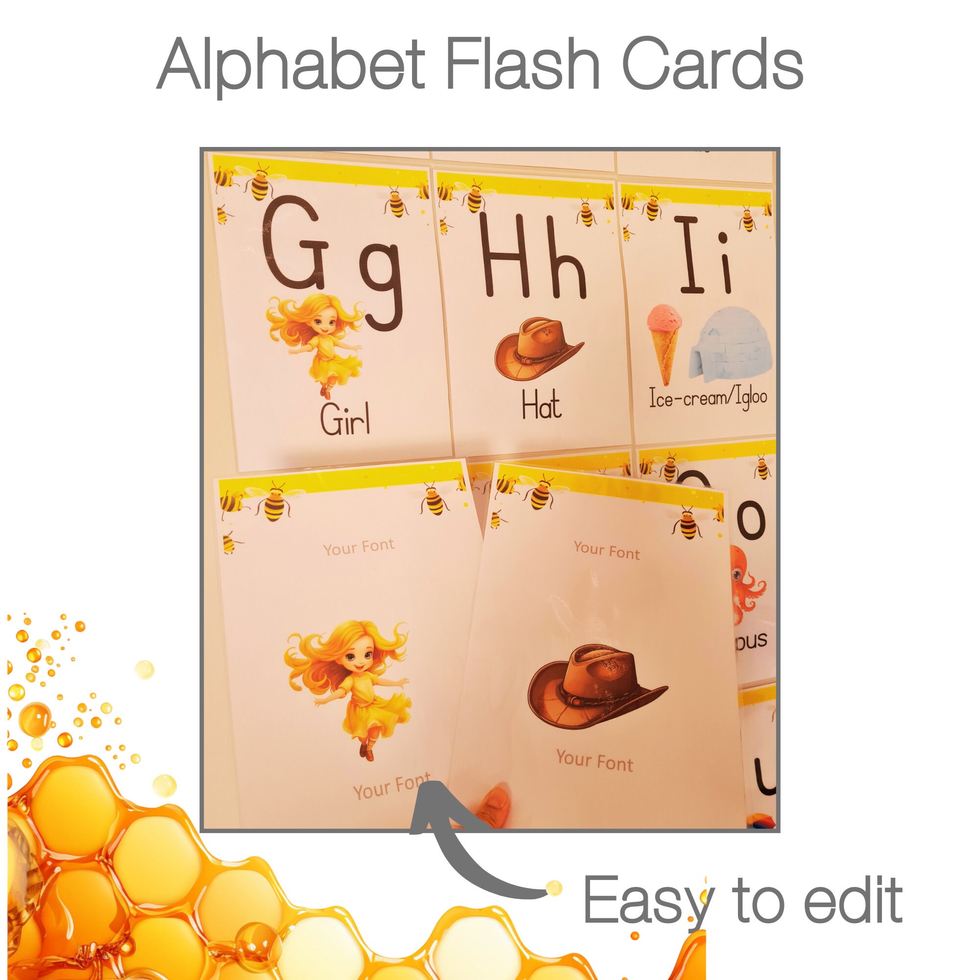 Bee Themed Classroom Alphabet Flashcards PDF Printable - Alphabet ...