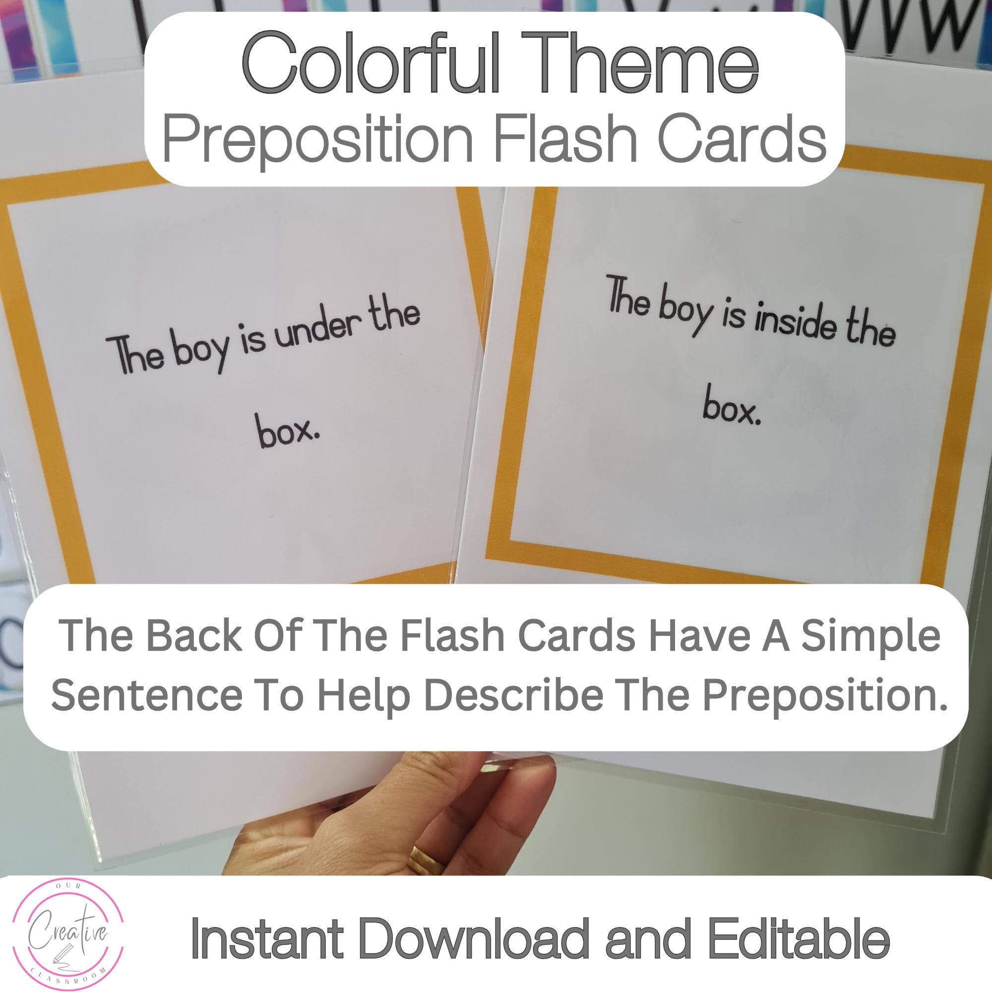 Colorful Classroom Theme | English Prepositions | Editable Flashcards ...