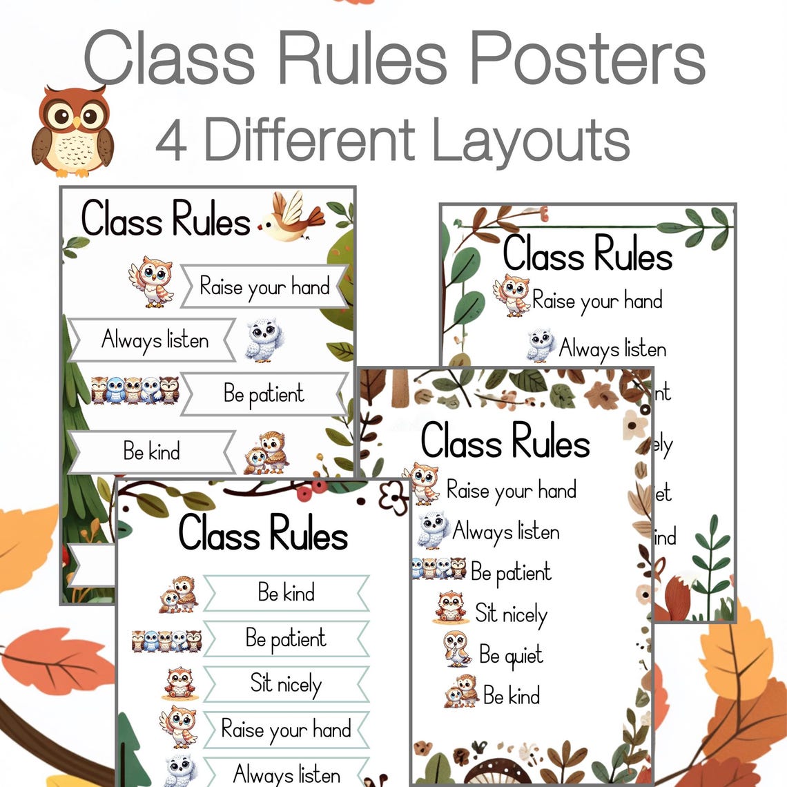Owl Theme Classroom Rules Posters Printable - Class Rules Posters for ...