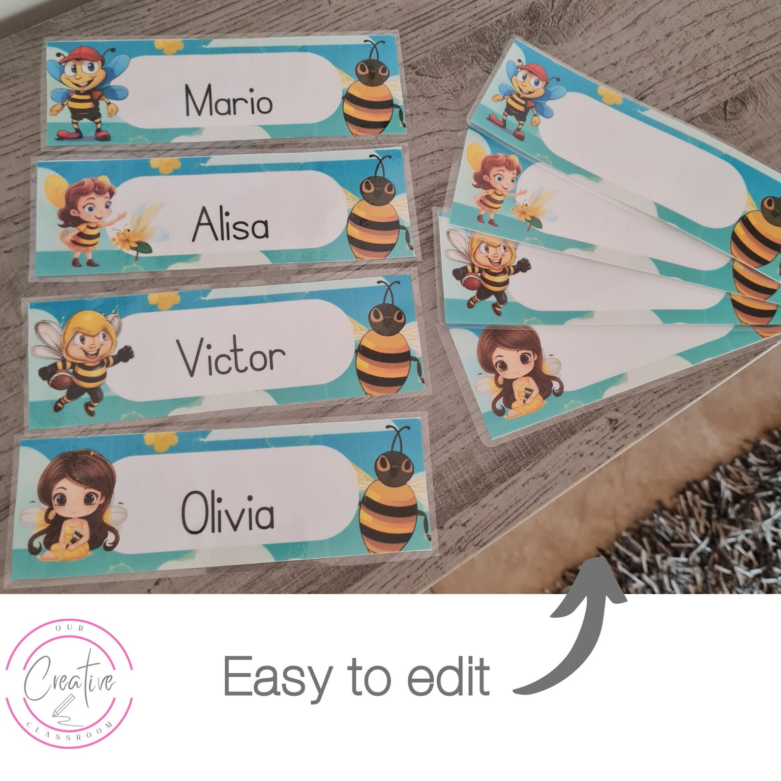 Bee Themed Classroom Name Tags Printable Name Tags for Kindergarten ...