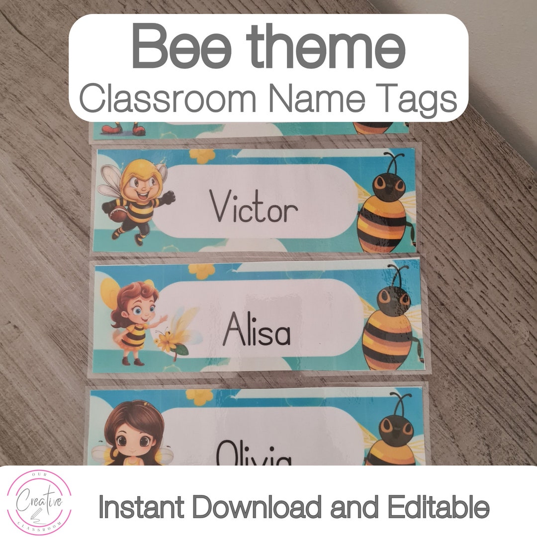 Bee Themed Classroom Name Tags Printable - Name Tags for Kindergarten ...