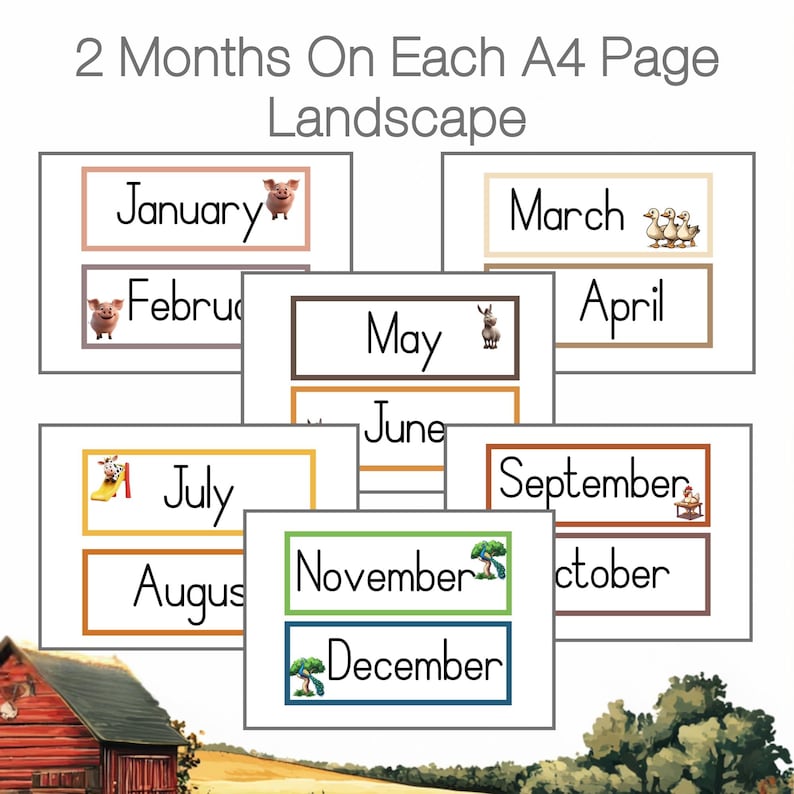 Farm Theme Classroom Days of the Week Poster Printable & Months of the ...
