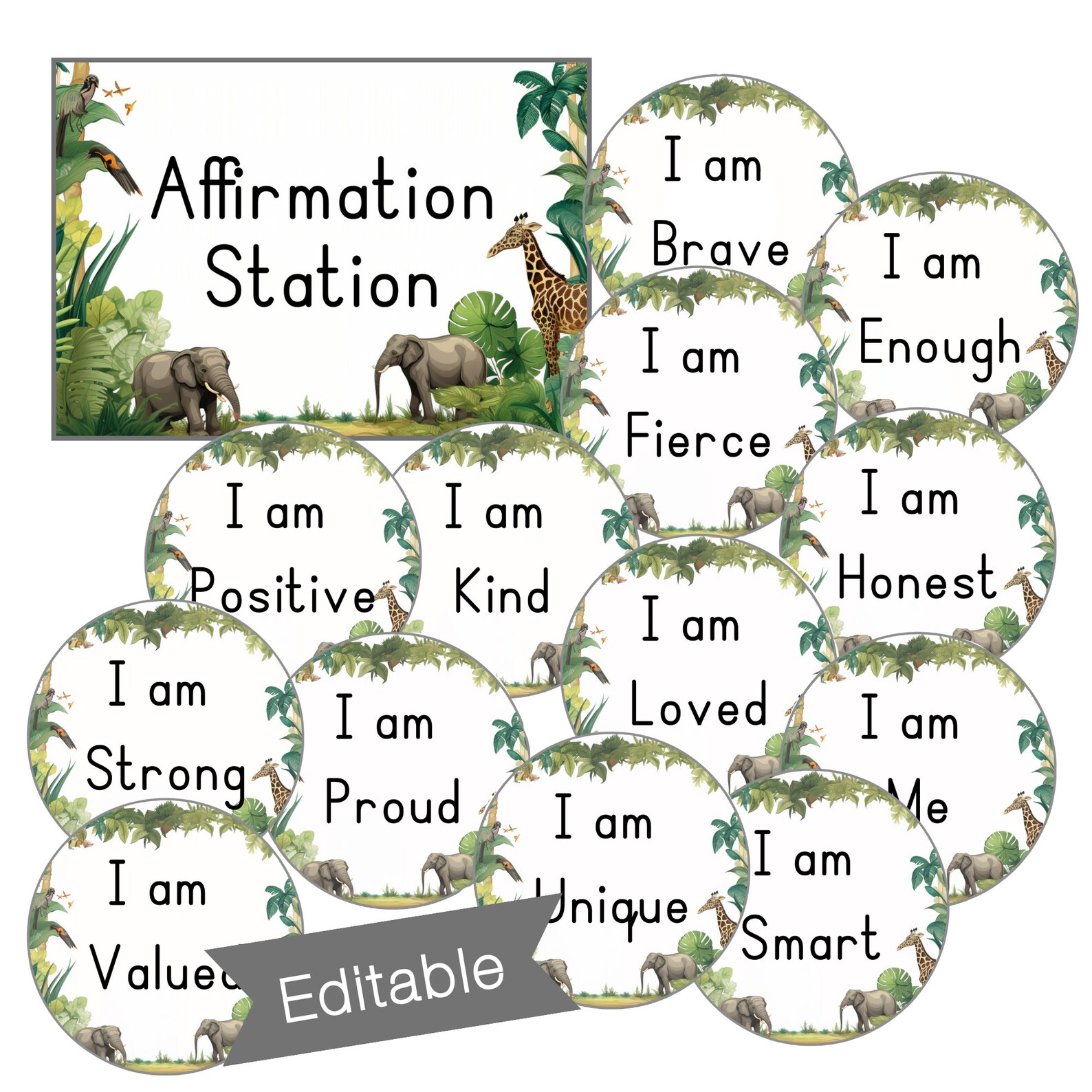 Jungle Classroom Affirmation Station and Feelings Chart for Kids ...