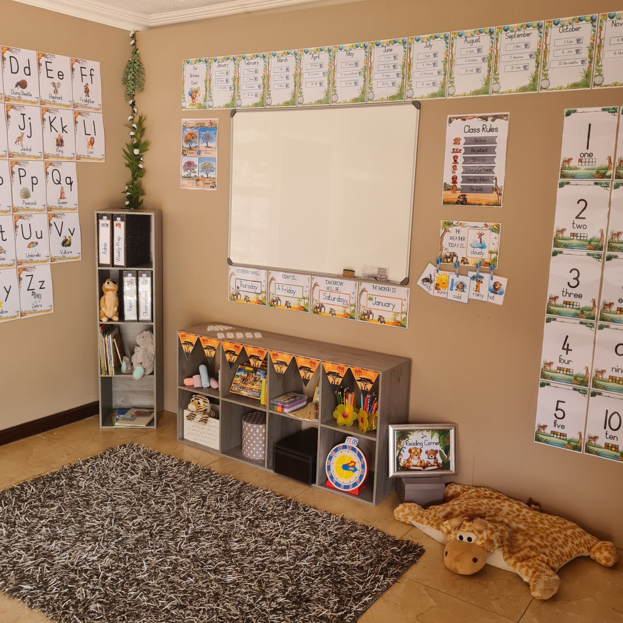 Safari Theme Classroom Kids Weather Chart Printable - All Seasons ...