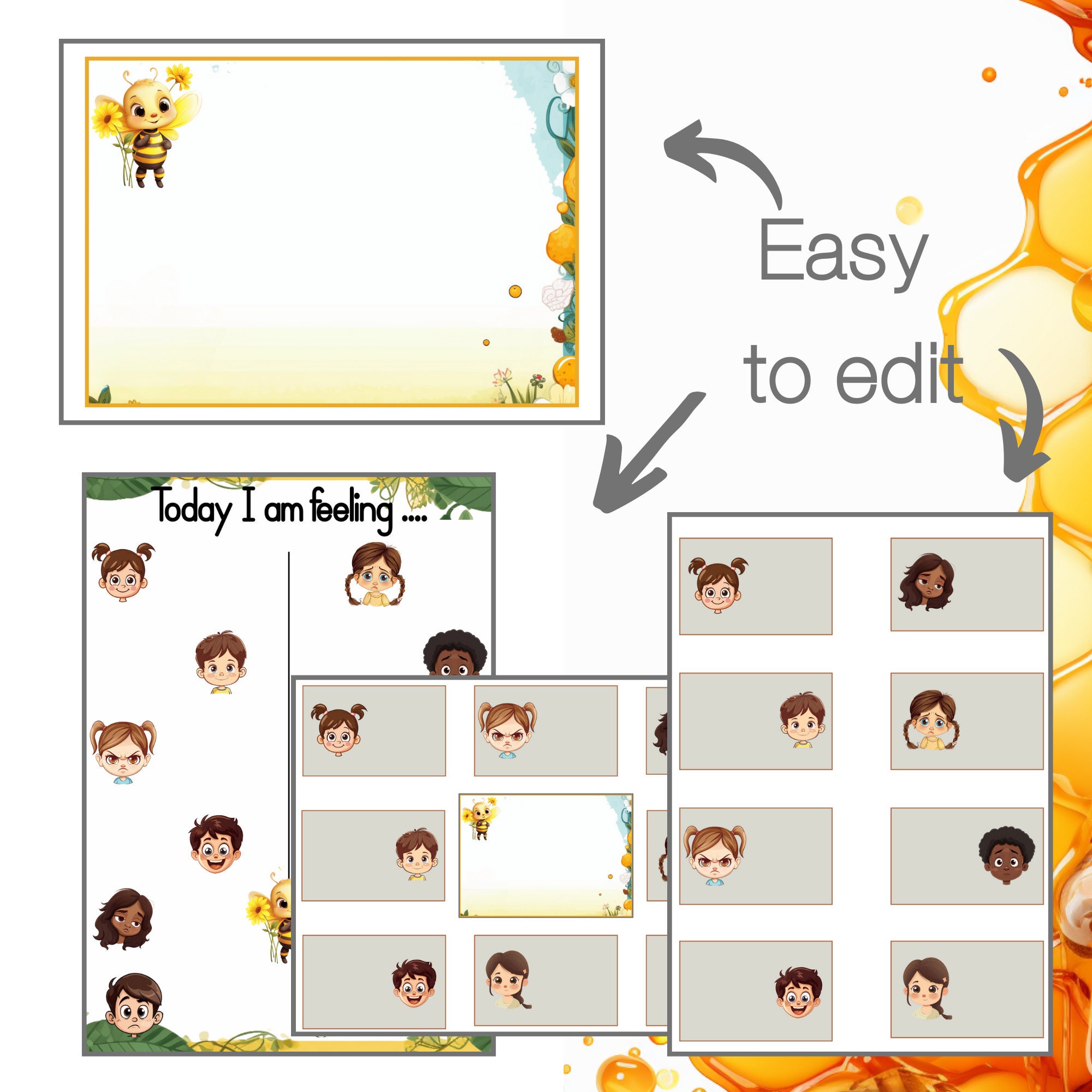 Bee Theme Affirmation Station and Feelings Chart | Editable ...