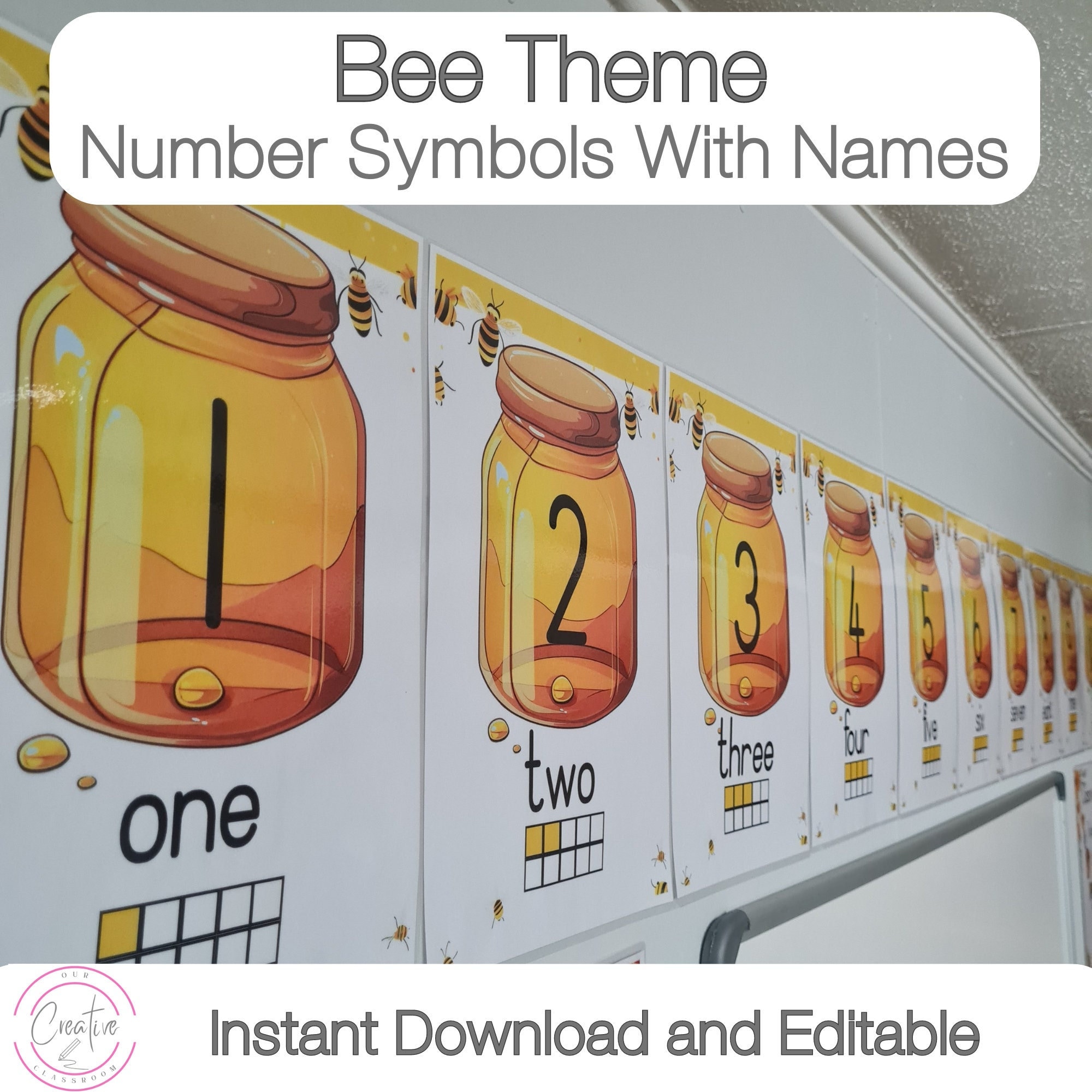 Bee Themed Classroom | Number Flashcards | Number Posters | Editable ...