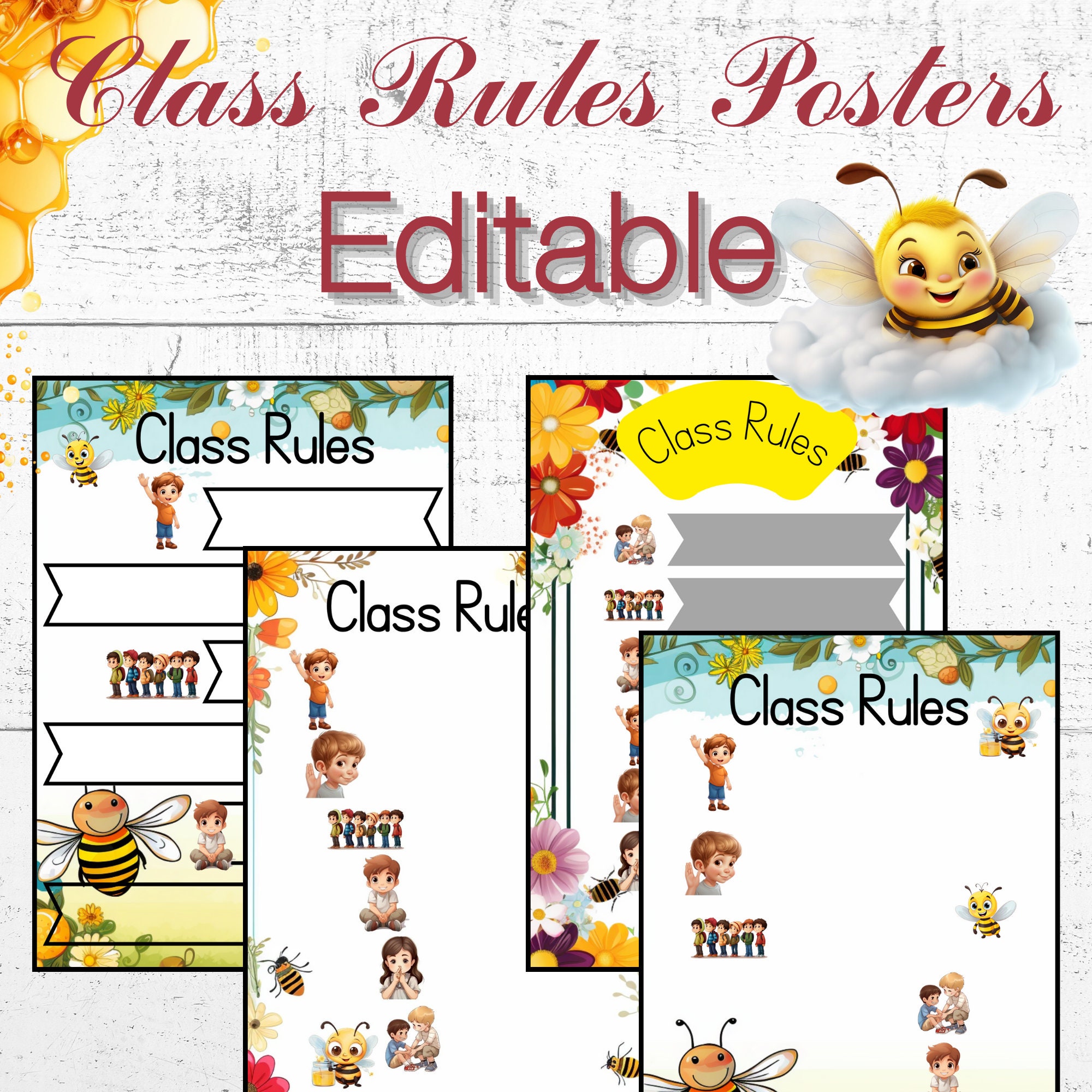 Bee Themed Classroom Rules Posters Printable Class Rules for ...