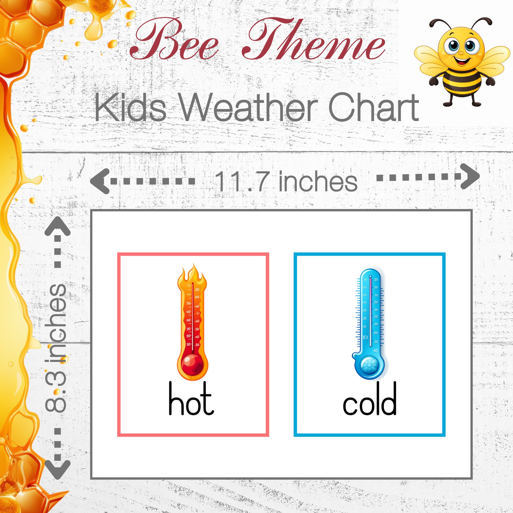 Bee Themed Classroom Kids Weather Chart Printable All Seasons Posters ...