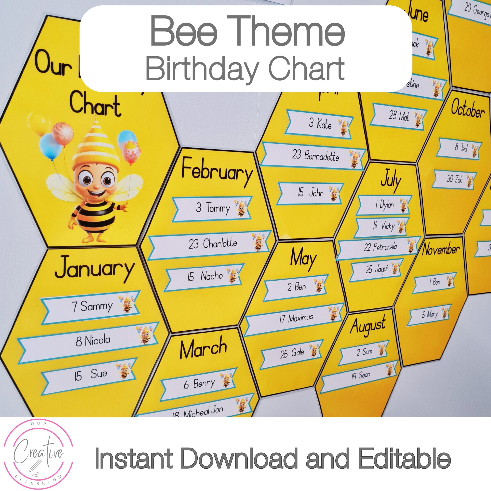 Bee Themed Classroom Birthday Chart Ideas Printable - Birthday Charts ...