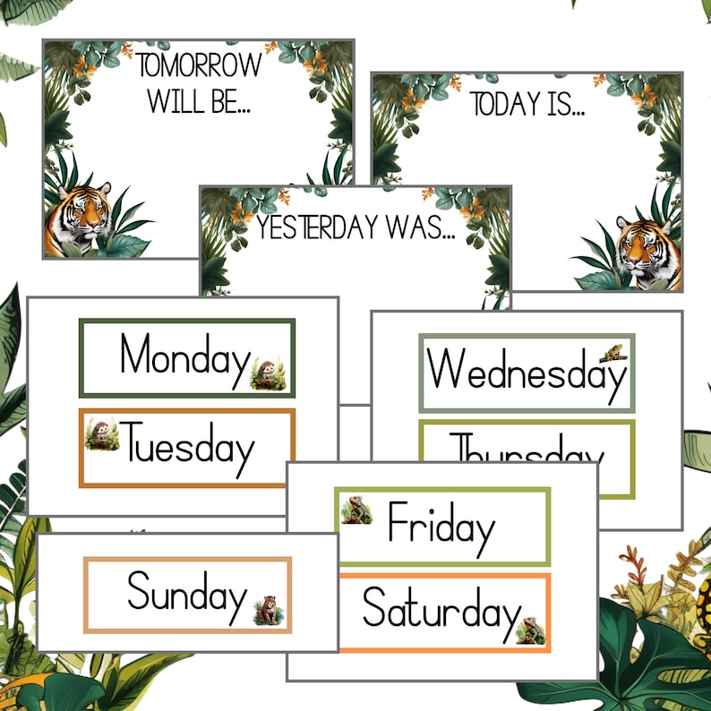 Jungle Theme Classroom Days of the Week Poster Printable & Months of ...