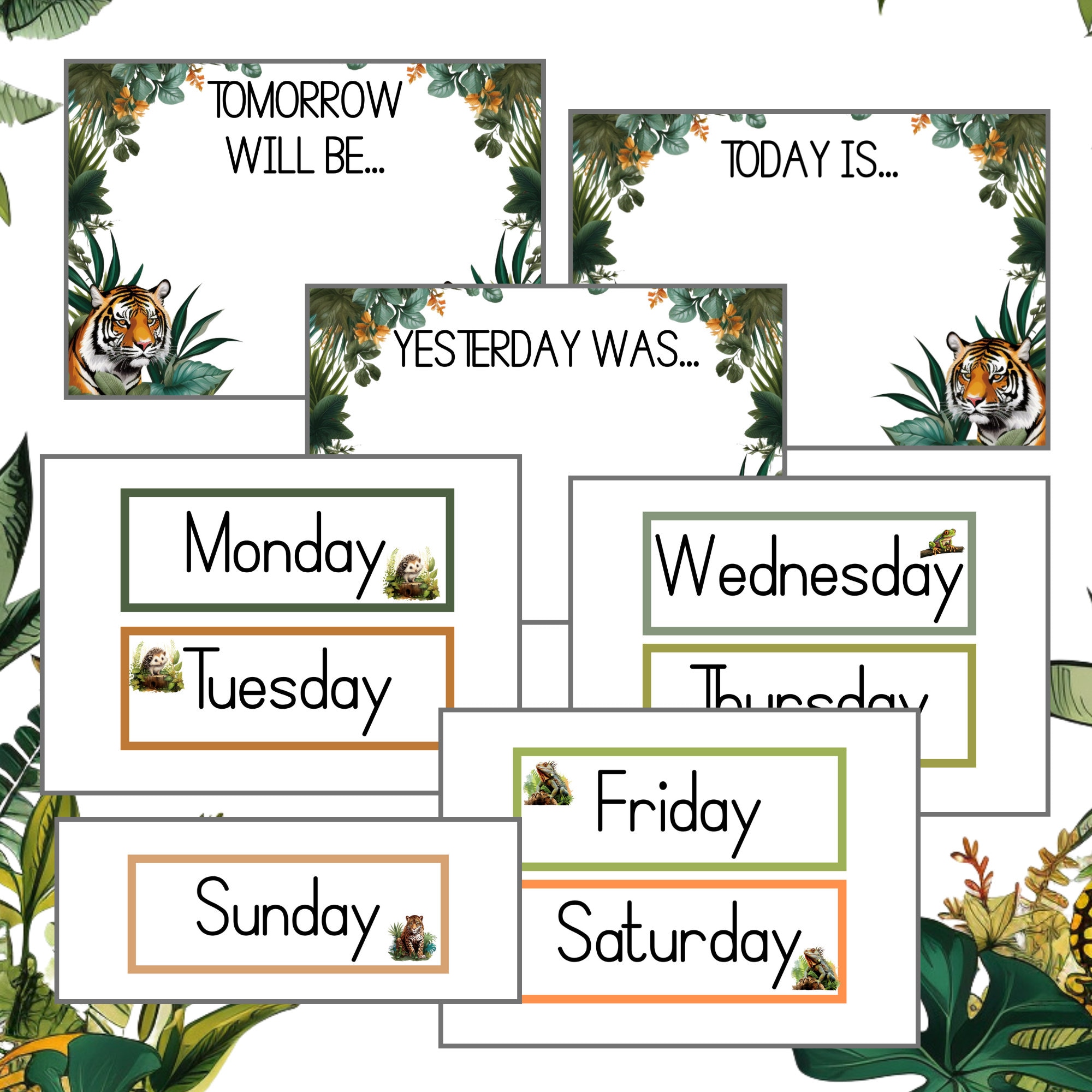 Jungle Theme Classroom Days of the Week Poster Printable & Months of ...