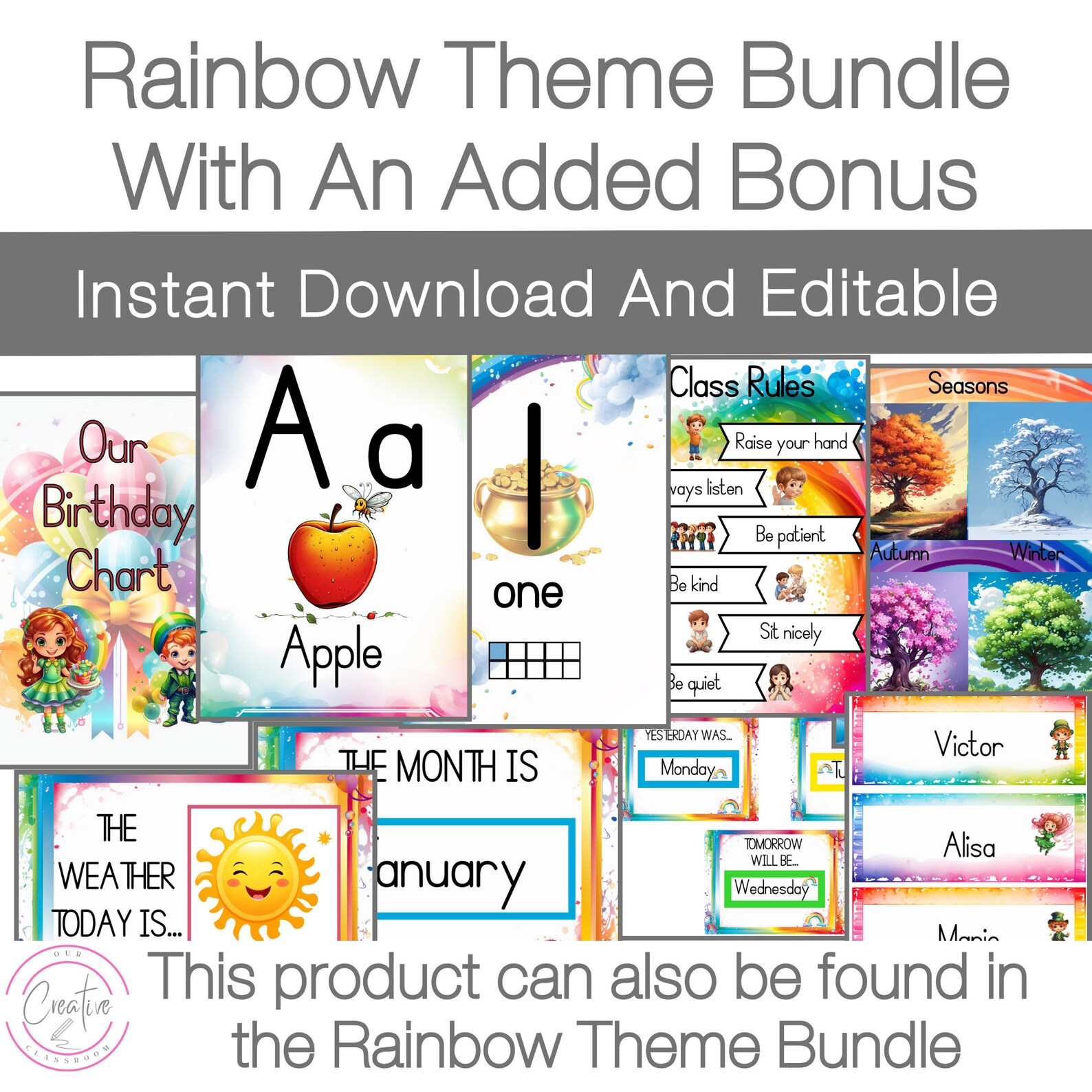 Rainbow Themed Classroom Alphabet Flashcards PDF Printable - Alphabet ...