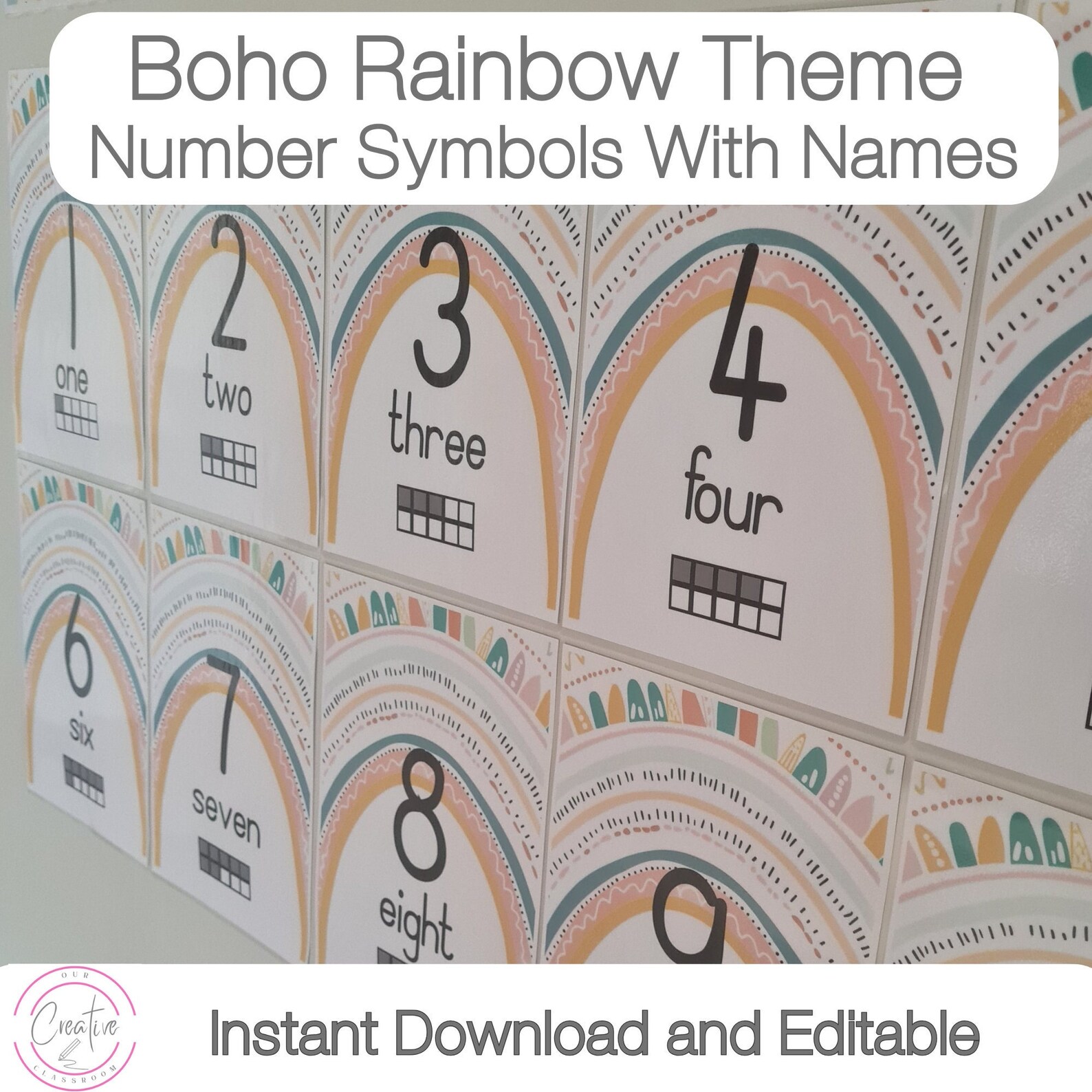 Boho Rainbow Themed Classroom | Number Flashcards | Number Posters ...