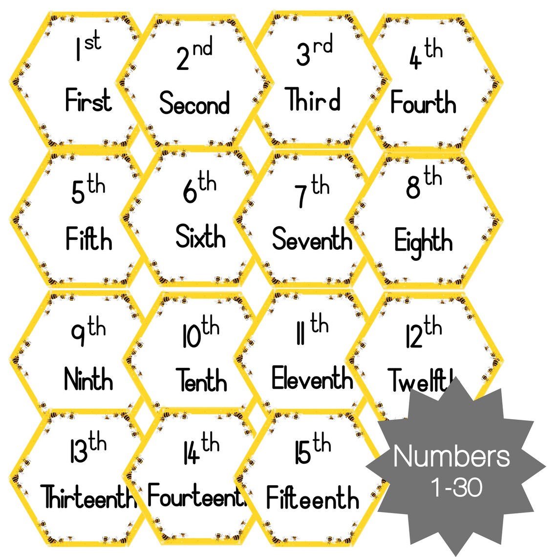 Bee Theme Classroom Ordinal Numbers Poster Editable Flashcards ...