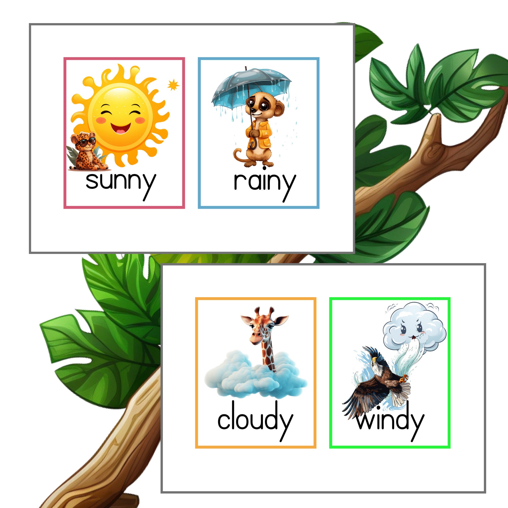 Safari Theme Classroom Kids Weather Chart Printable - All Seasons ...