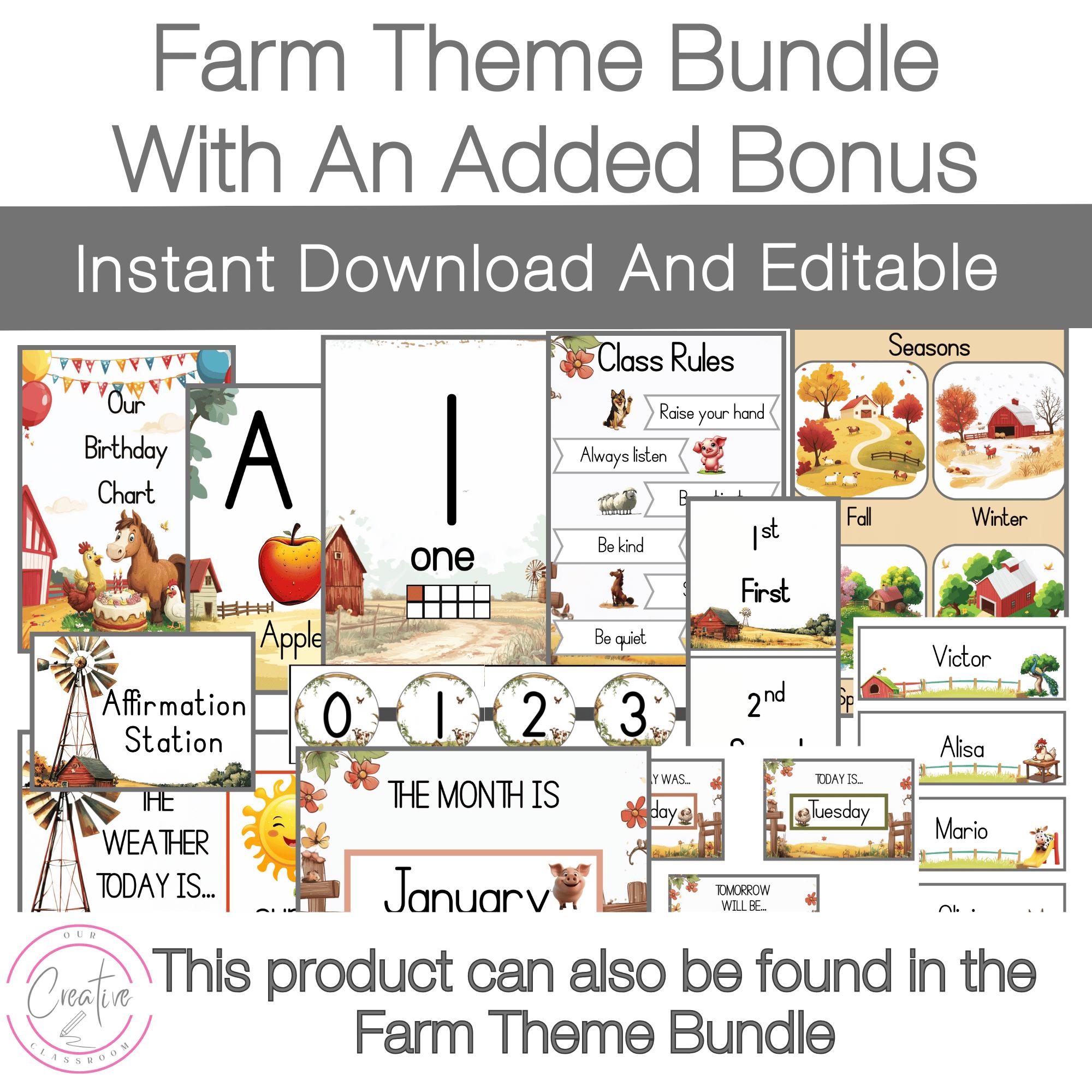 Farm Theme Classroom Days of the Week Poster Printable & Months of the ...