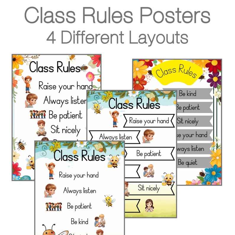 Bee Themed Classroom Rules Posters Printable - Class Rules for ...