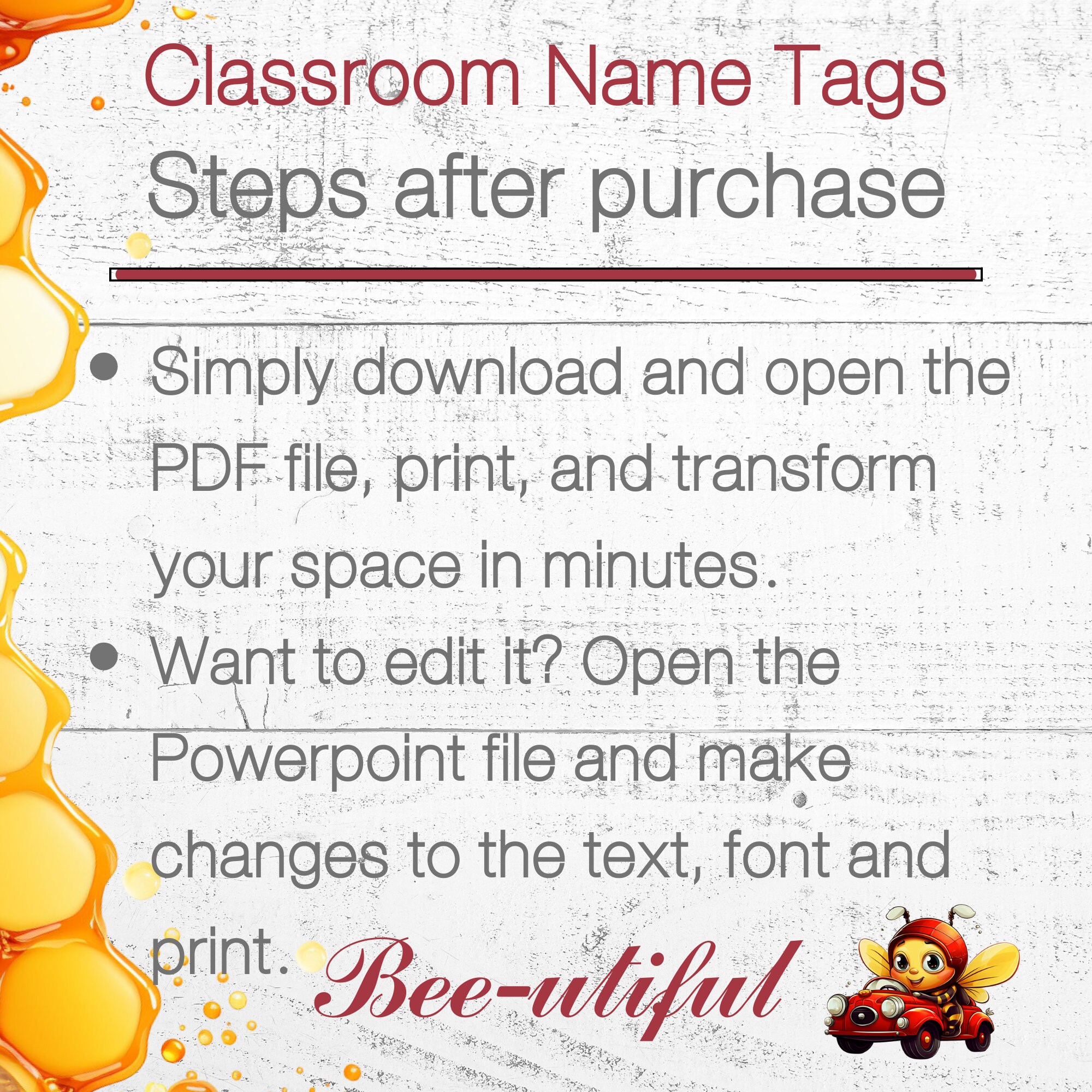 Bee Themed Classroom Name Tags Printable Name Tags for Kindergarten ...
