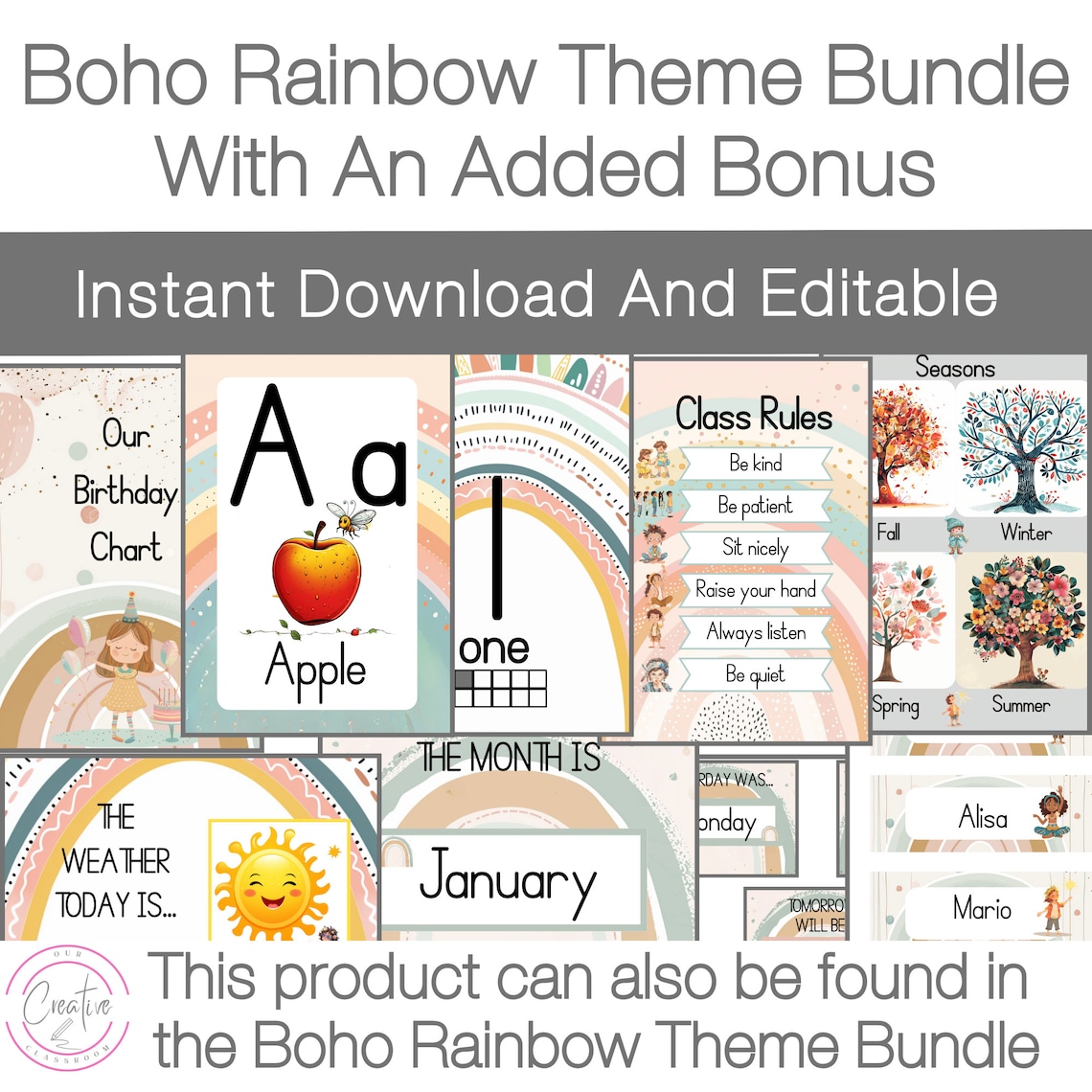 BOHO RAINBOW Classroom Rules Posters Editable Pastel Rainbow Classroom ...