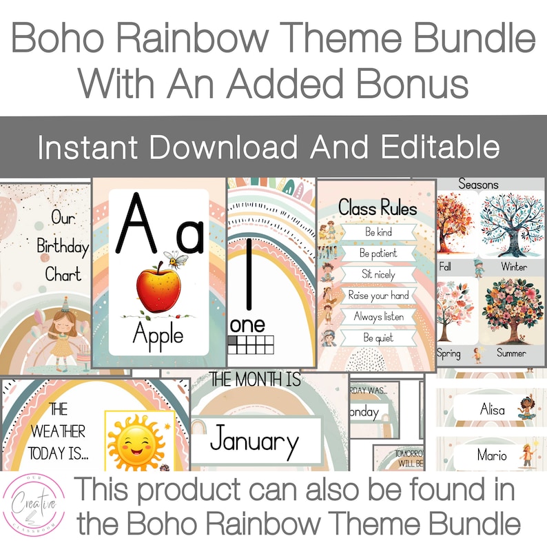 BOHO RAINBOW Classroom Rules Posters | Editable | Pastel Rainbow ...