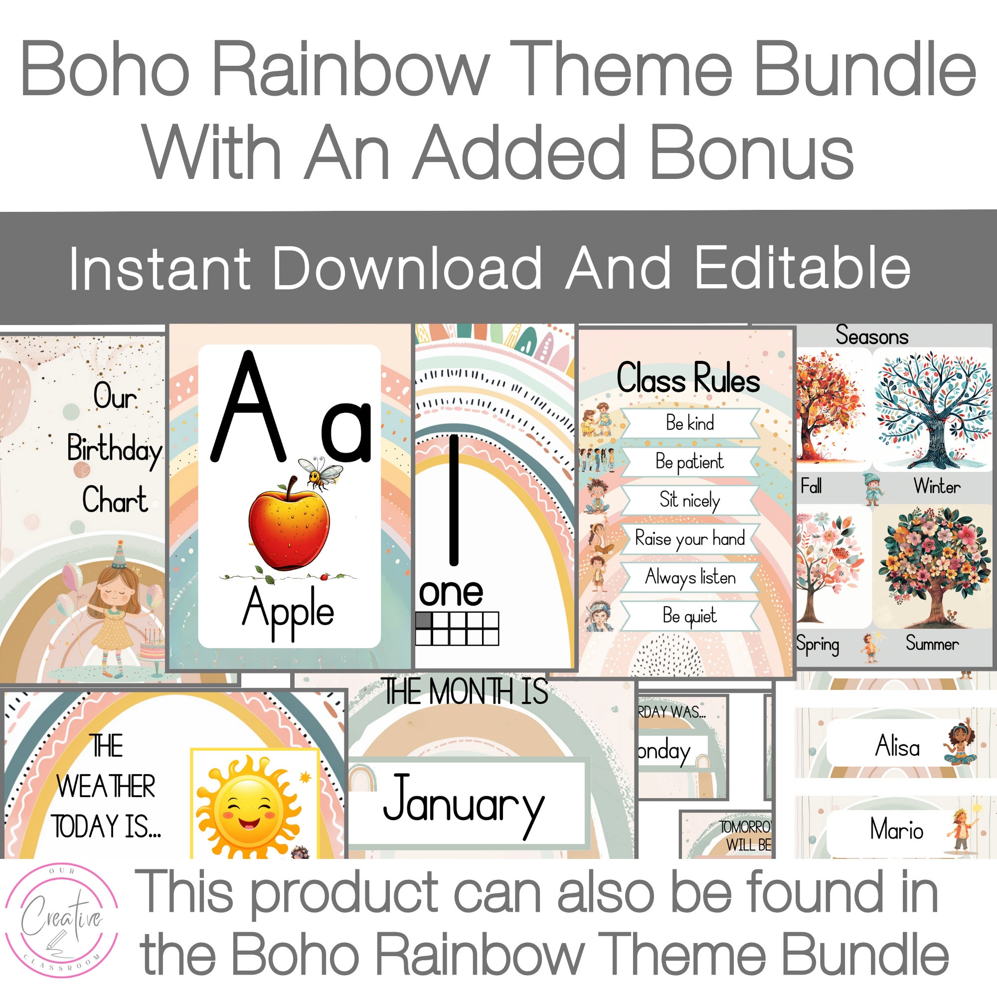 BOHO RAINBOW Classroom Rules Posters Editable Pastel Rainbow Classroom ...