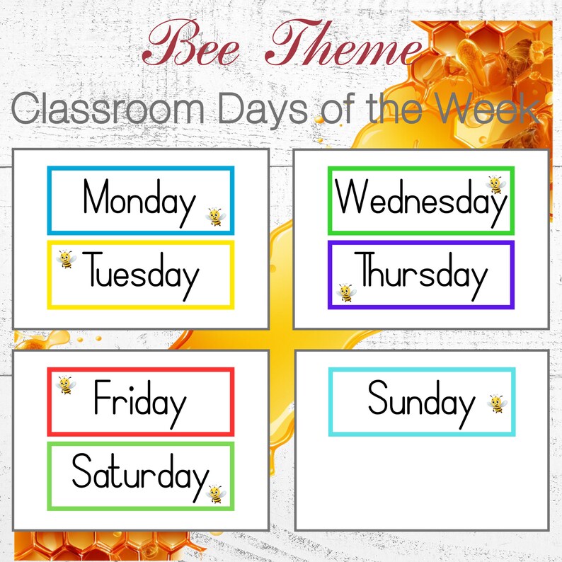 Bee Themed Classroom Days of the Week Poster Printable & Months of the ...