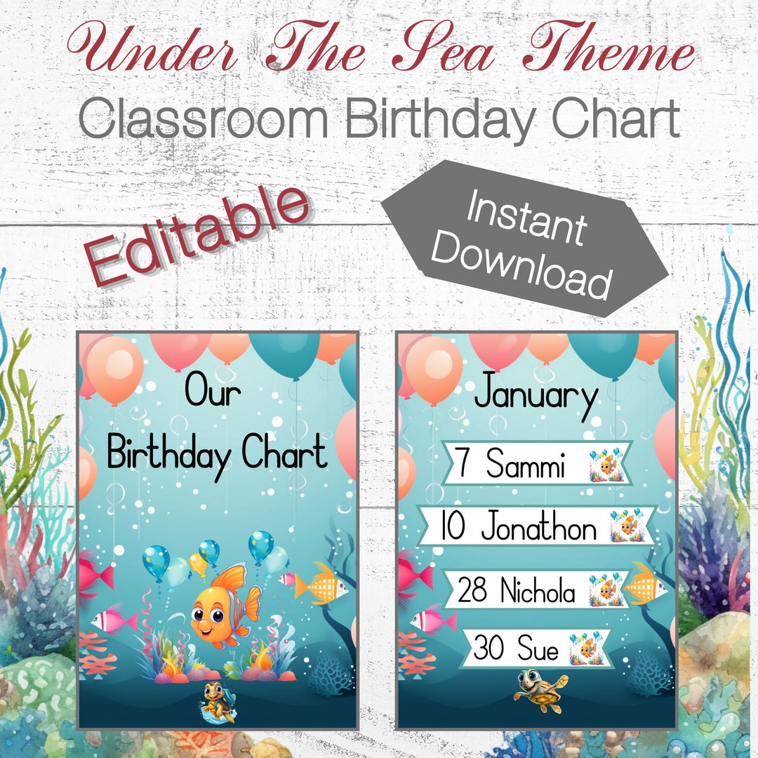 Under the Sea Theme Classroom Birthday Chart Ideas Printable Birthday ...
