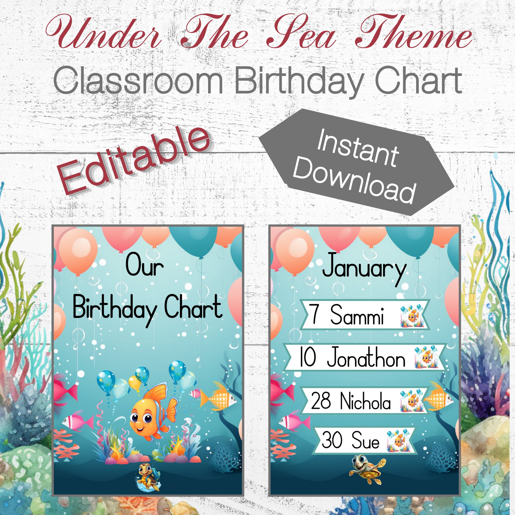 Under the Sea Theme Classroom Birthday Chart Ideas Printable Birthday ...
