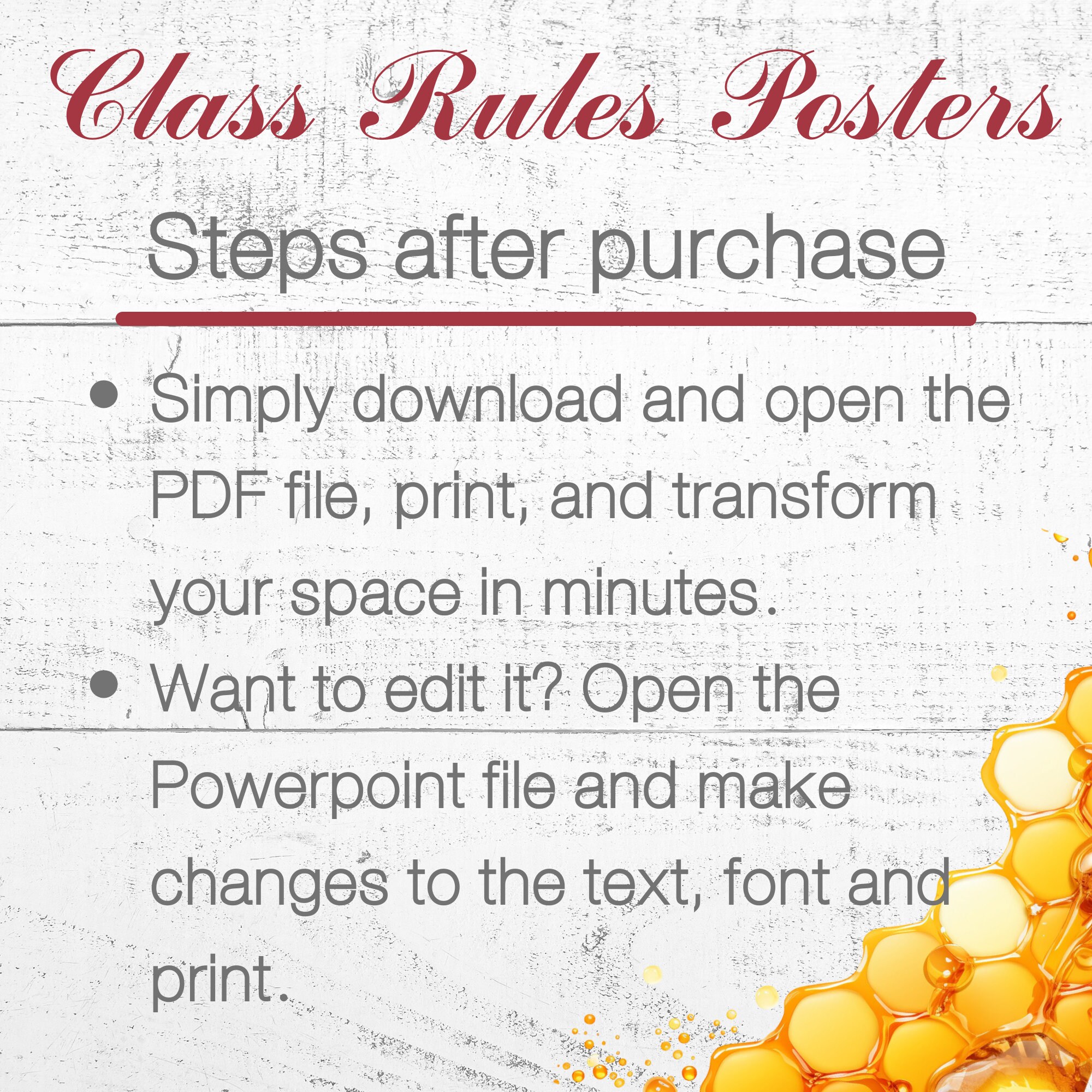 Bee Themed Classroom Rules Posters Printable Class Rules for ...