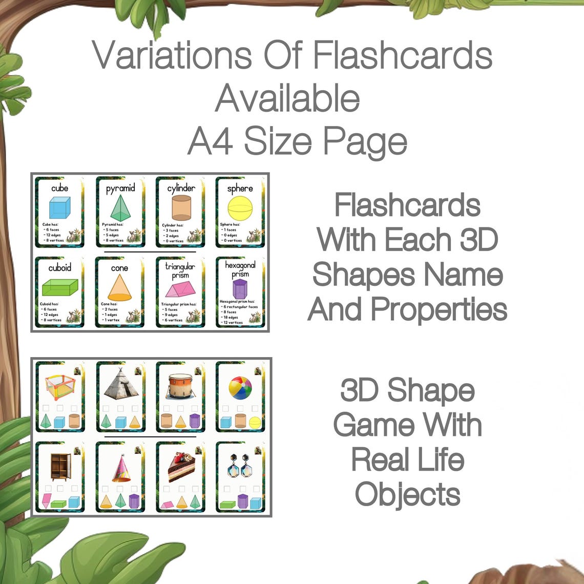 Jungle Classroom Theme | 3D Shapes | Math Shape Posters | Printable 3D ...