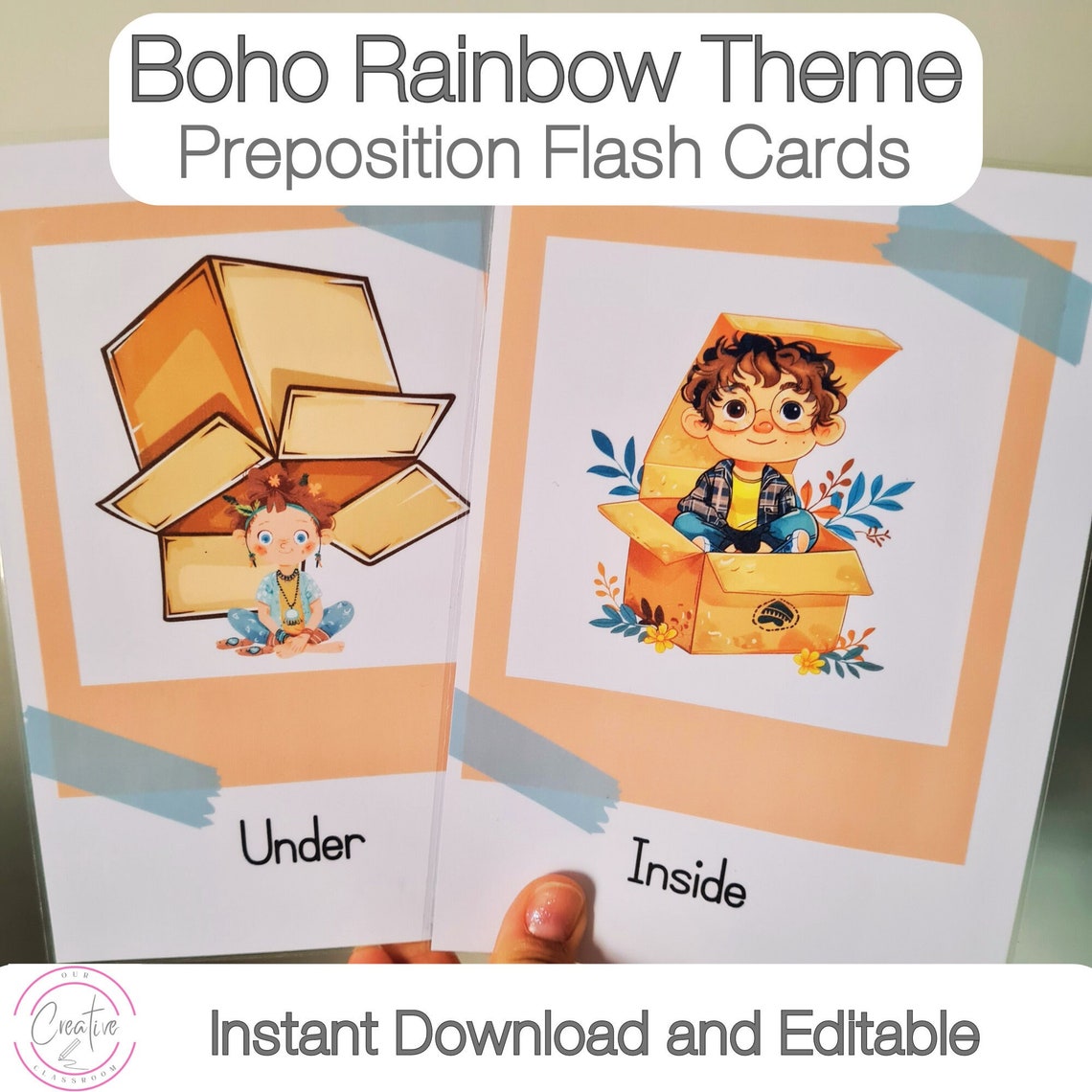 Boho Rainbow Theme Classroom | Prepositions | Learning Positions With ...