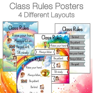 Rainbow Themed Classroom Rules Posters Printable - Class Rules for ...